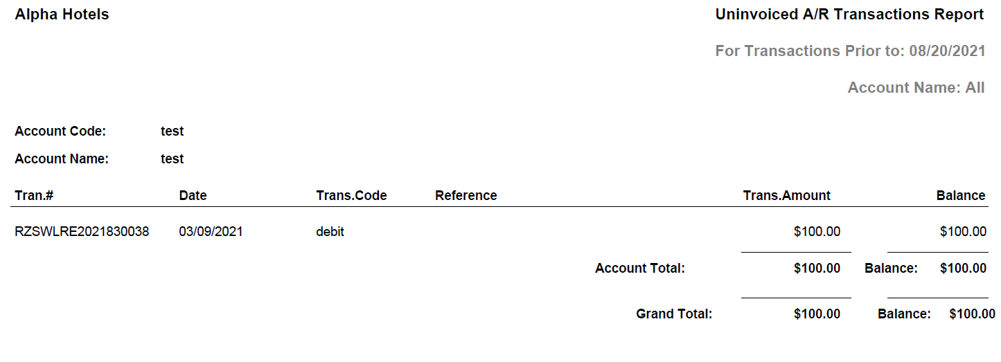 A/R Uninvoiced Transaction Report