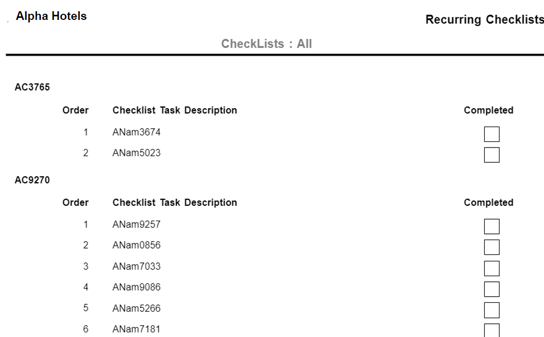 Recurring Checklists