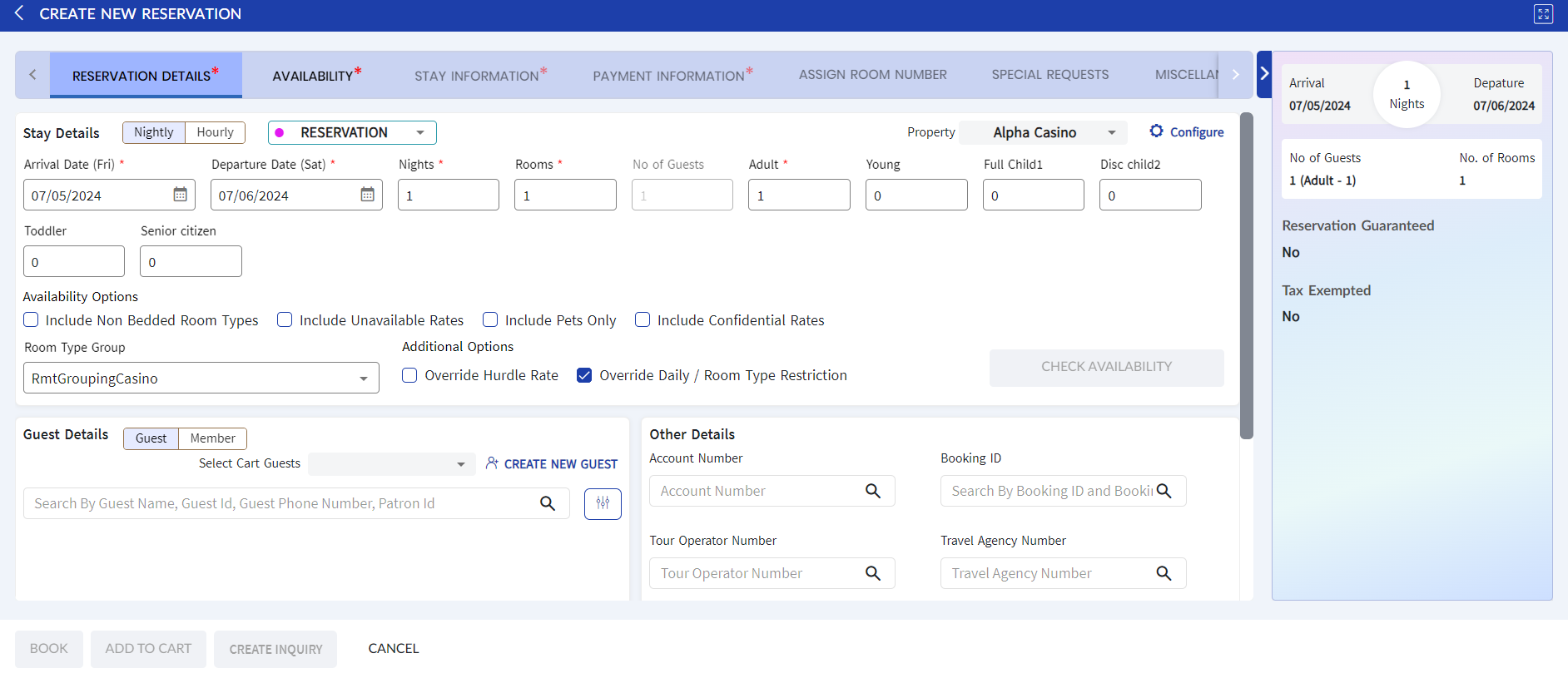 Create Reservations with All Details Entered