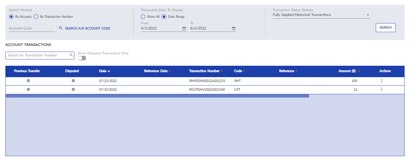 View Customer Transactions