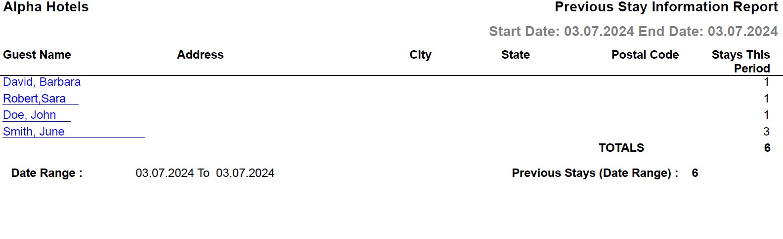 Previous Stay Information